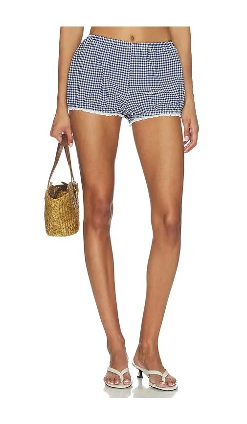 LOVERS AND FRIENDS Ruby Short Gingham Lace Trim Shorts - Navy,white