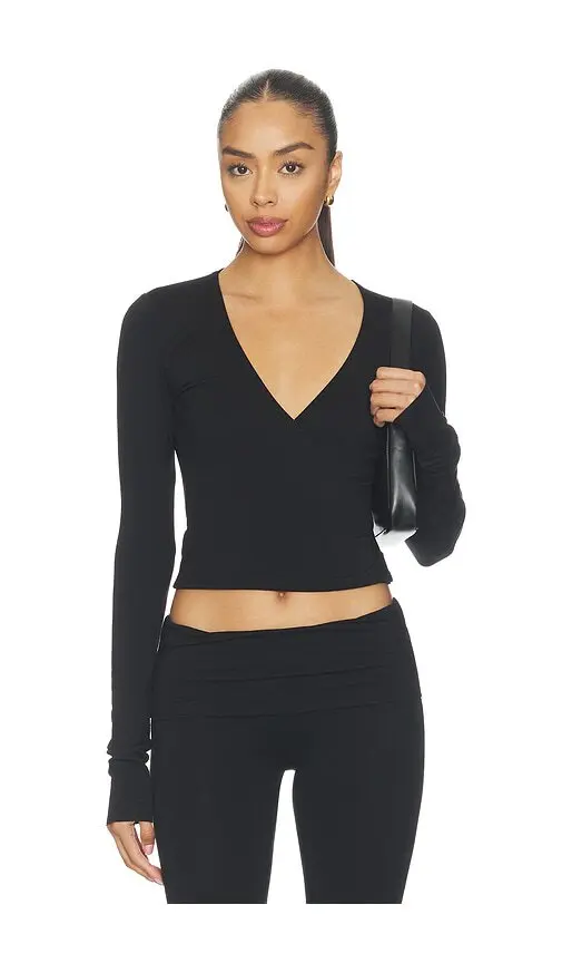 Eterne Long Sleeve Wrap Top - Black