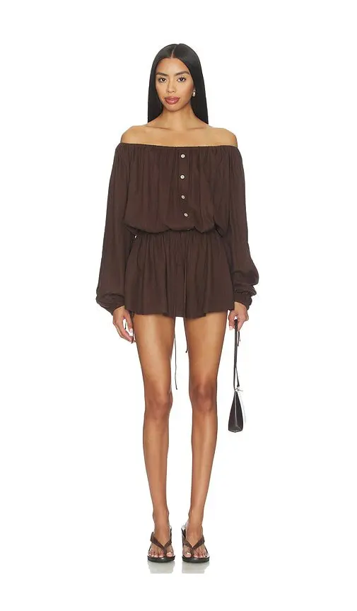 Tularosa Kai Linen Blend Romper - Brown