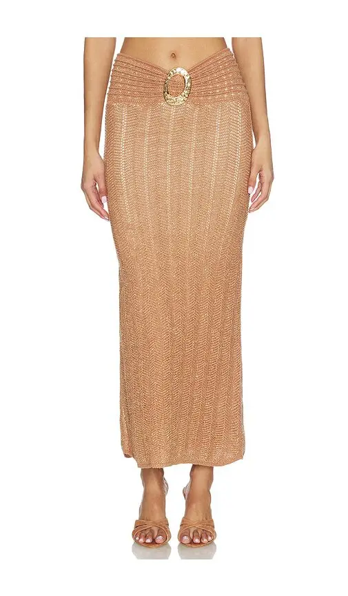CAPITTANA Metallic Knit Maxi Skirt With Gold-tone Hardware - Tan
