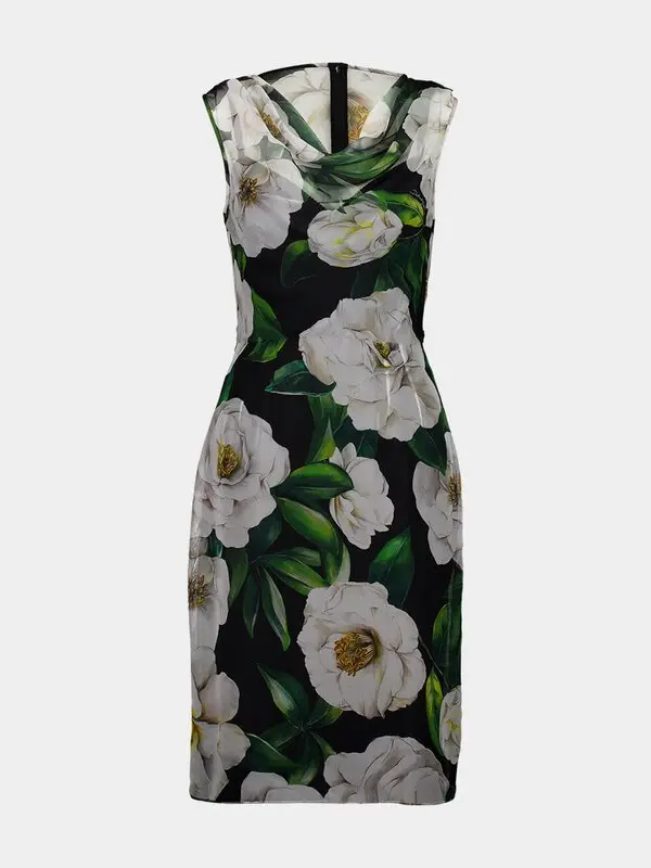 Dolce & Gabbana Gardenia Print Chiffon Midi Dress - Black