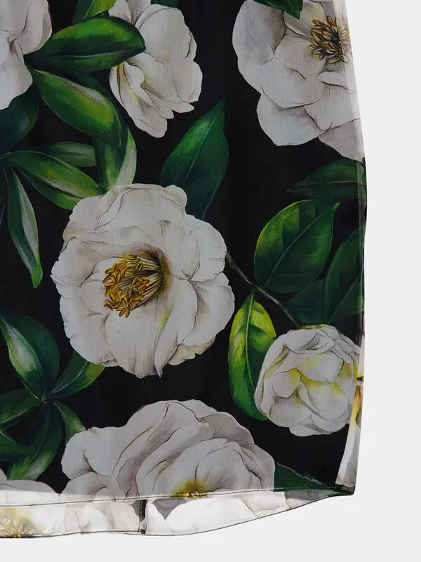Dolce & Gabbana Gardenia Print Chiffon Midi Dress - Black