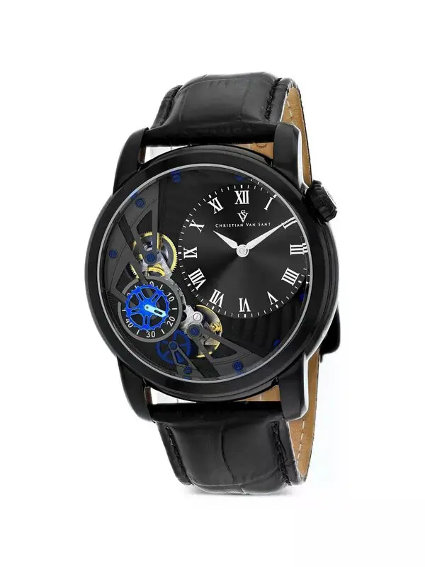 CHRISTIAN VAN SANT Sprocket" 44mm Watch With Leather Strap - Black