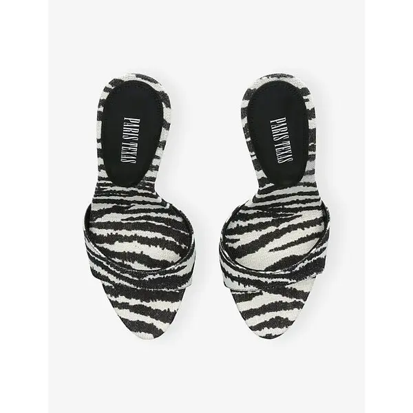 Paris Texas Lidia 105 Zebra Print Woven Stiletto Mules