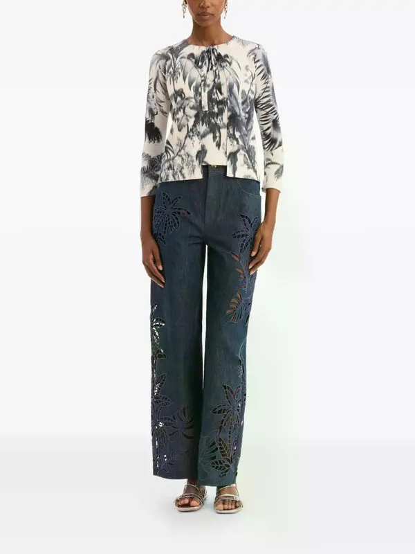 Oscar De La Renta Chiné Palm Leaves Cardigan - Neutrals