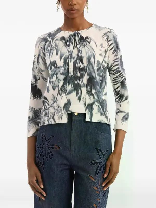 Oscar De La Renta Chiné Palm Leaves Cardigan - Neutrals