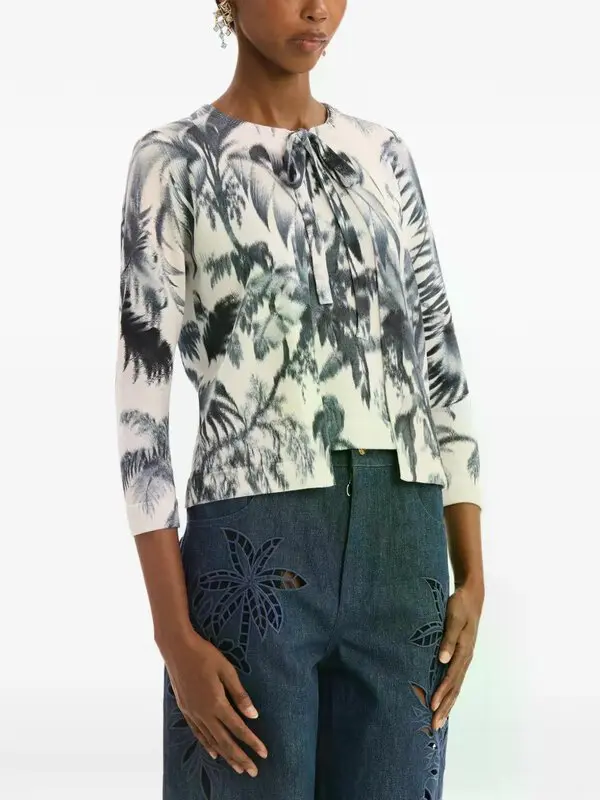 Oscar De La Renta Chiné Palm Leaves Cardigan - Neutrals