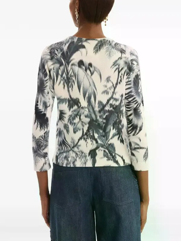 Oscar De La Renta Chiné Palm Leaves Cardigan - Neutrals