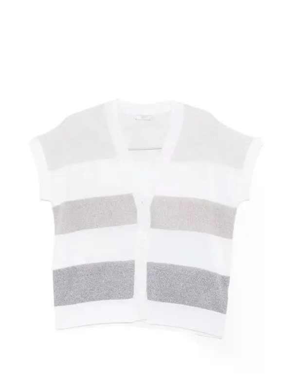 Peserico Striped Short-sleeve V-neck Cardigan - White