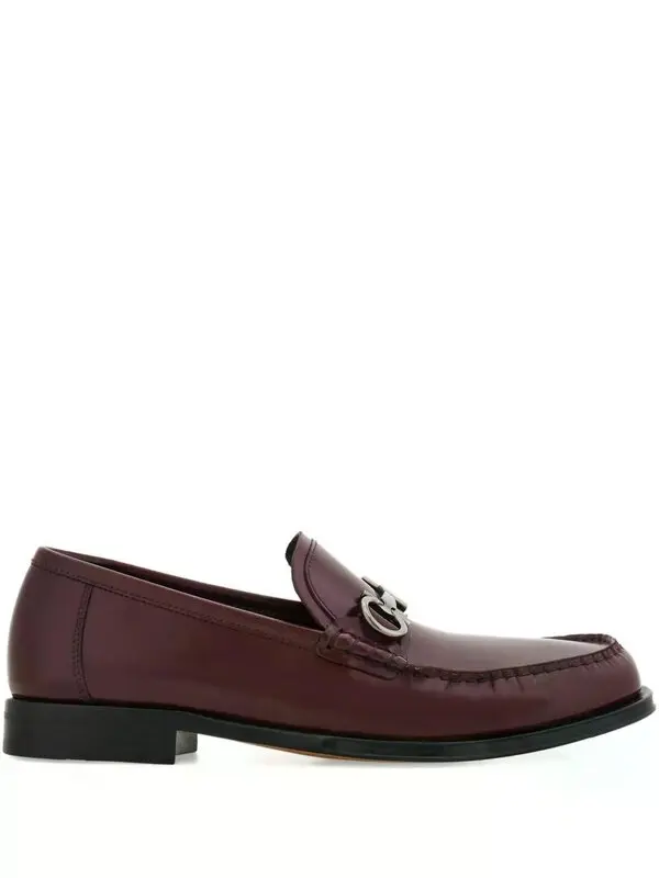 FERRAGAMO Gancini Buckled Cordovan Leather Loafers - Red