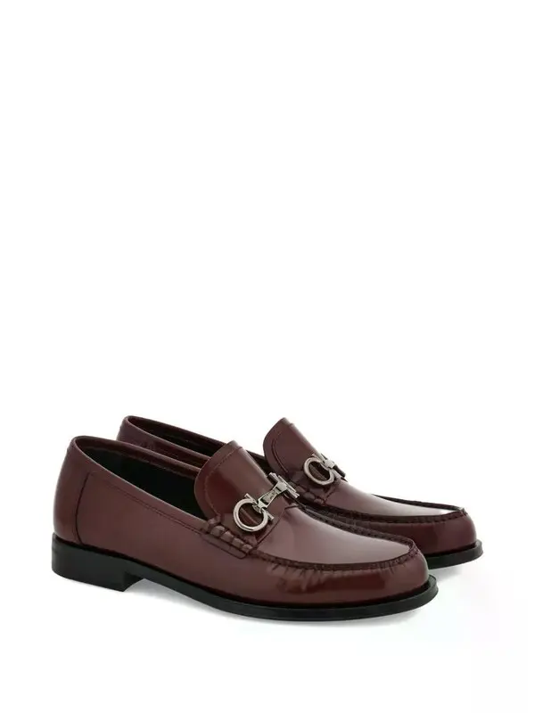 FERRAGAMO Gancini Buckled Cordovan Leather Loafers - Red