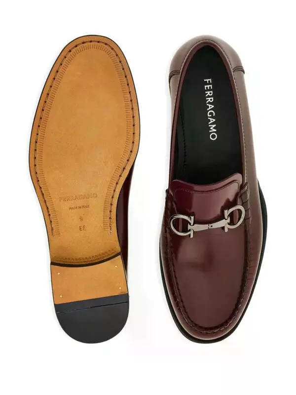 FERRAGAMO Gancini Buckled Cordovan Leather Loafers - Red