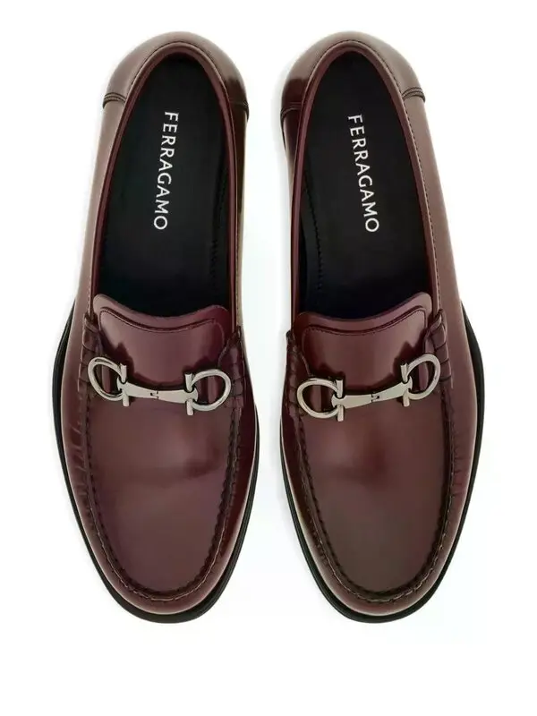 FERRAGAMO Gancini Buckled Cordovan Leather Loafers - Red