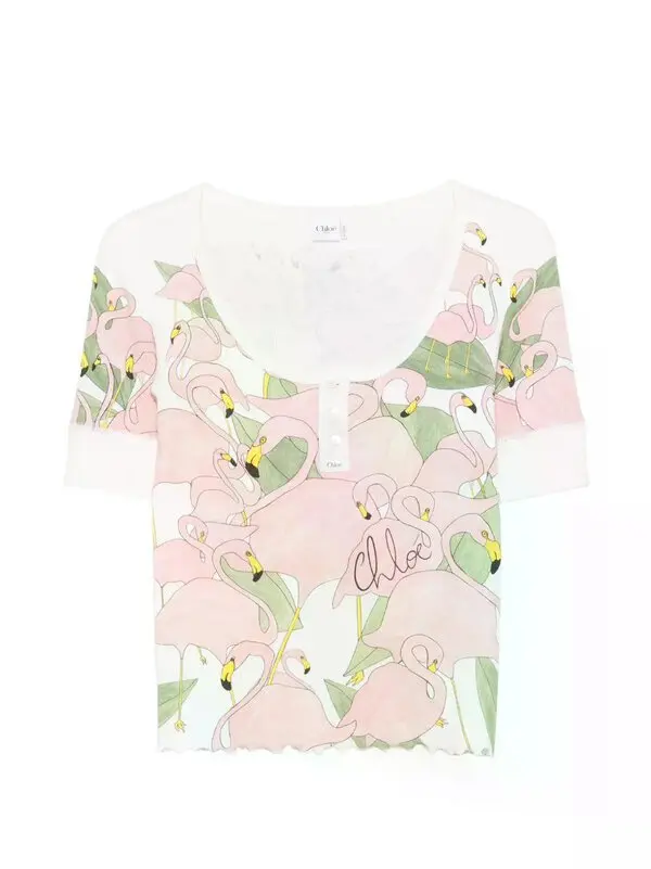 Chloé Flamingo Print T-shirt - White