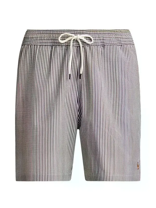 Polo Ralph Lauren Striped Seersucker Swim Trunks - Brown