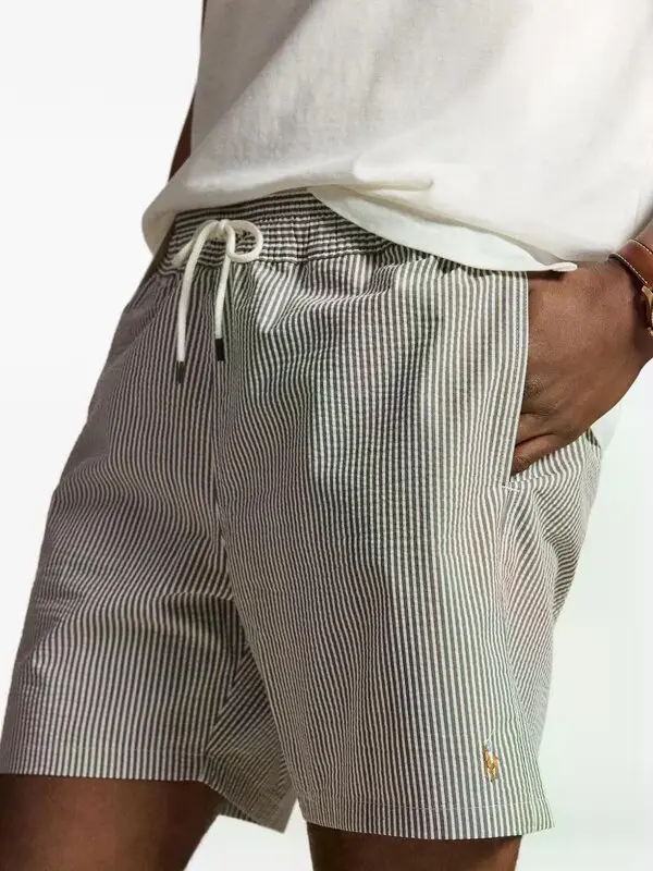 Polo Ralph Lauren Striped Seersucker Swim Trunks - Brown