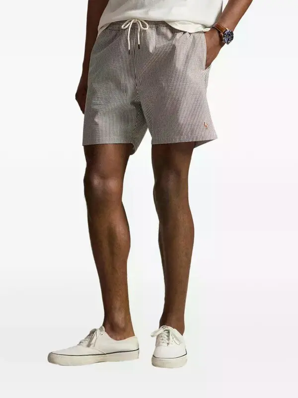 Polo Ralph Lauren Striped Seersucker Swim Trunks - Brown