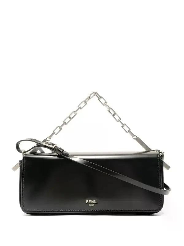 Fendi Leather Flap Bag With Silver-tone Logo
