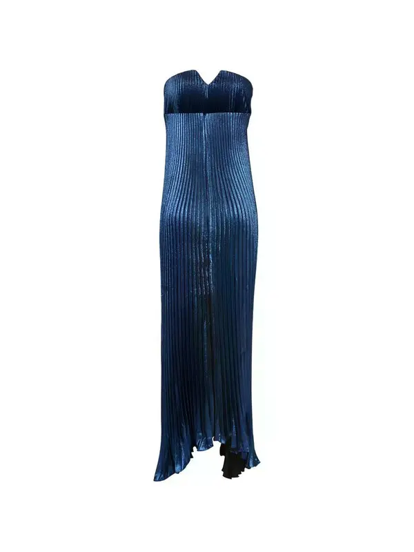 L'IDEE Pleated V-neck Maxi Dress - Blue