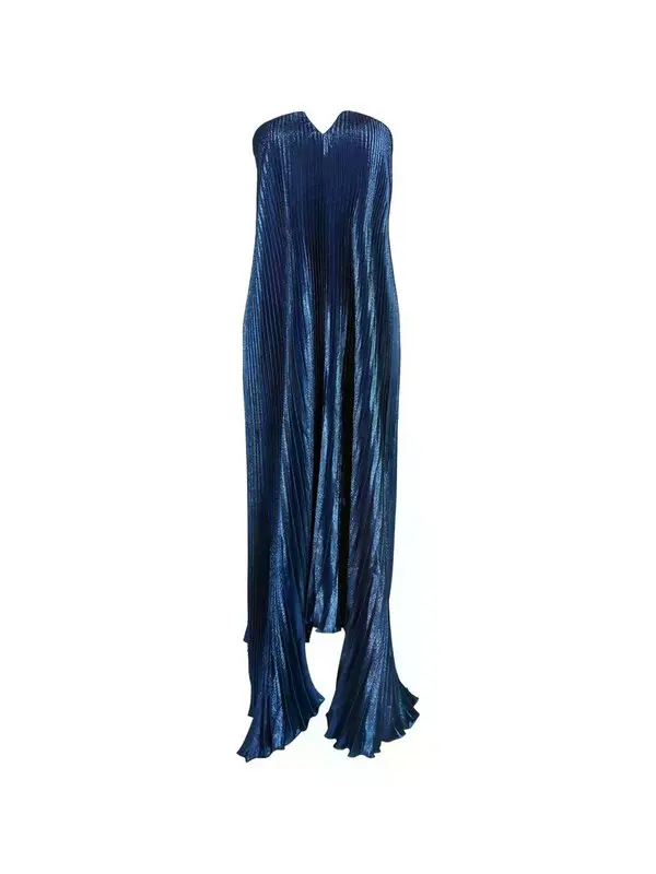 L'IDEE Pleated V-neck Maxi Dress - Blue