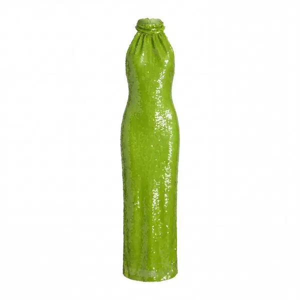 Mac Duggal Sequin Halter Neck Open Back Dress - Green