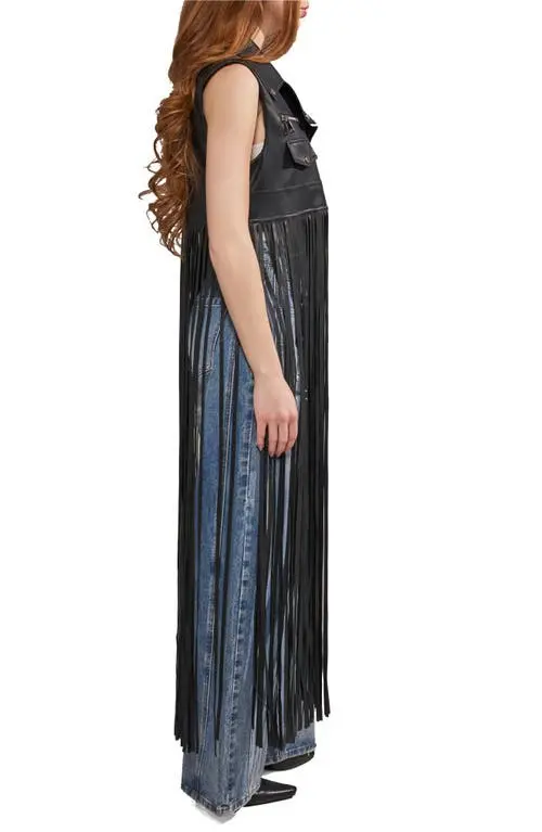 AZALEA WANG Arden Fringe Faux Leather Vest