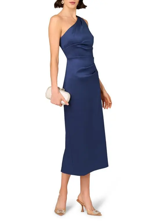 Aidan Mattox One-shoulder Stretch Mikado Cocktail Dress