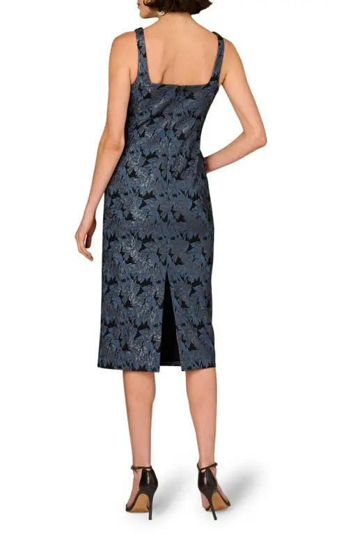 Aidan Mattox Metallic Floral Jacquard Square Neck Midi Dress