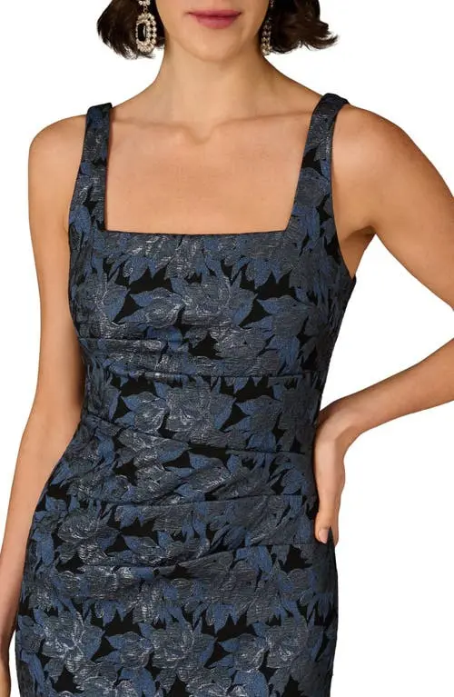 Aidan Mattox Metallic Floral Jacquard Square Neck Midi Dress