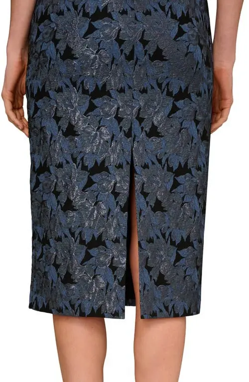 Aidan Mattox Metallic Floral Jacquard Square Neck Midi Dress