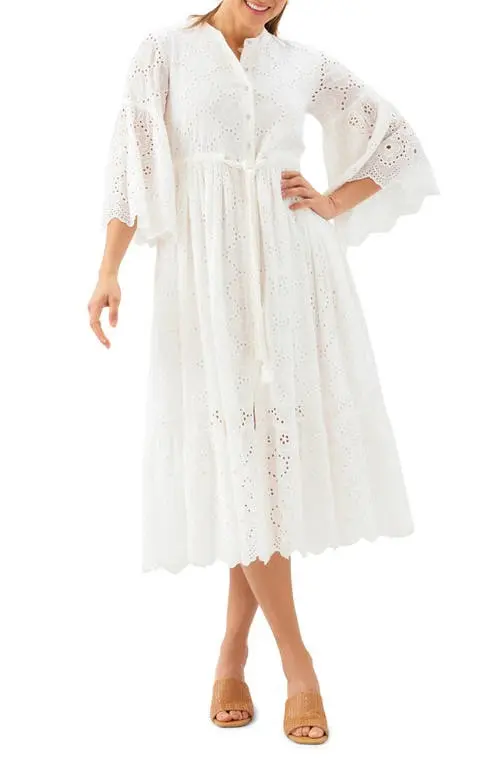 Karen Kane Tiered Cotton Eyelet Midi Dress