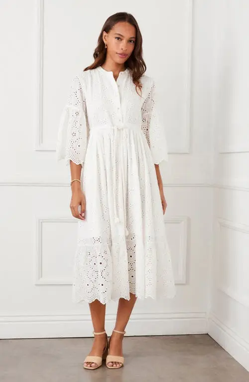 Karen Kane Tiered Cotton Eyelet Midi Dress
