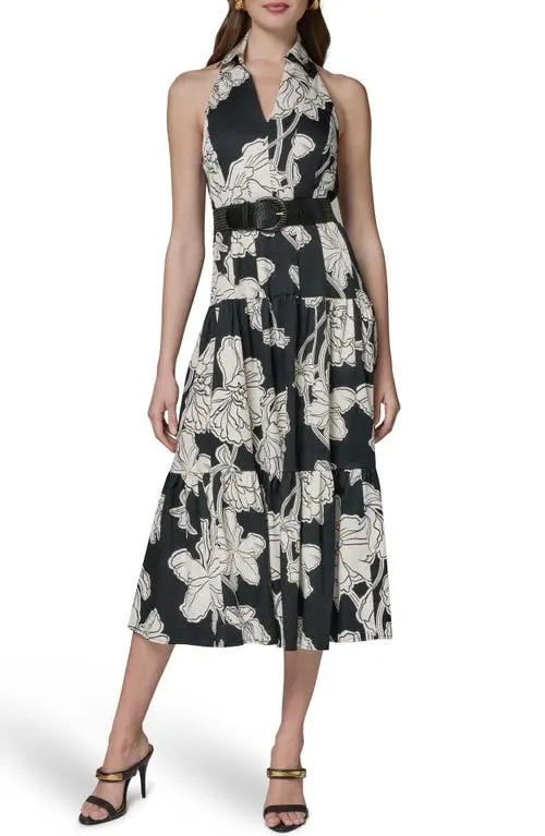Donna Karan New York Floral Print Halter Midi Dress