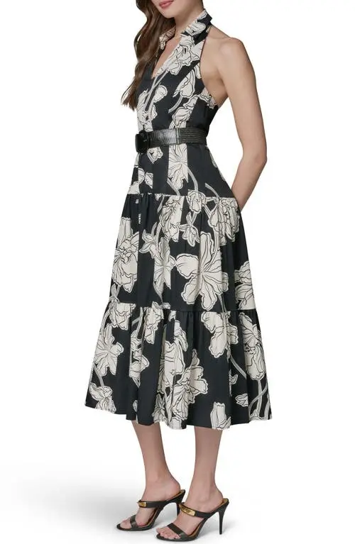 Donna Karan New York Floral Print Halter Midi Dress