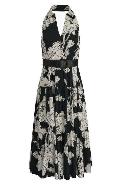 Donna Karan New York Floral Print Halter Midi Dress