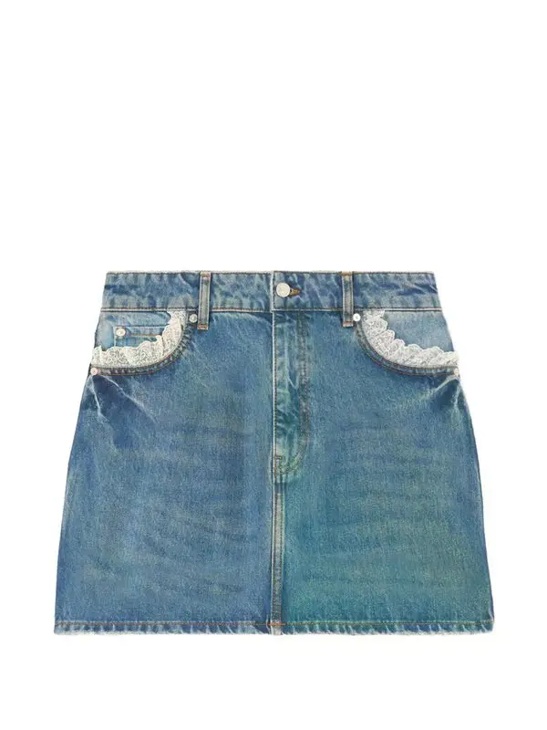 GANNI Lace-trimmed Denim Skirt