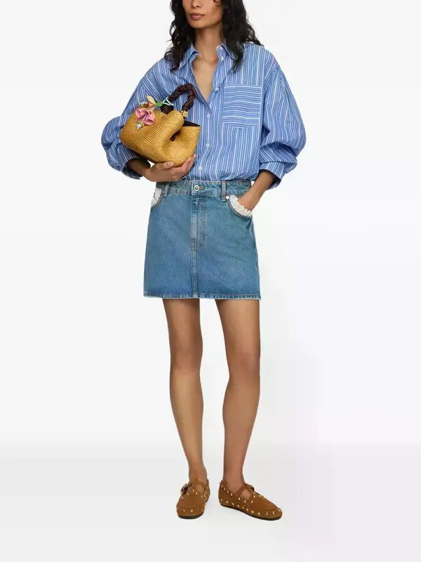 GANNI Lace-trimmed Denim Skirt