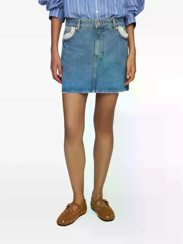 GANNI Lace-trimmed Denim Skirt