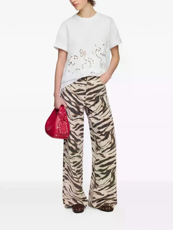GANNI Zebra Print Wide Leg Jeans