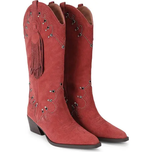Kurt Geiger Western Embellished Boots - Medium Red