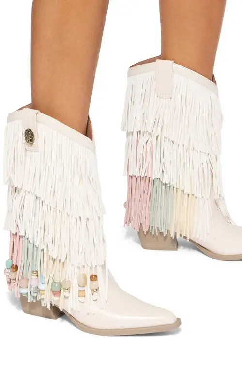 Kurt Geiger Embellished Fringe Western Boots - Open White