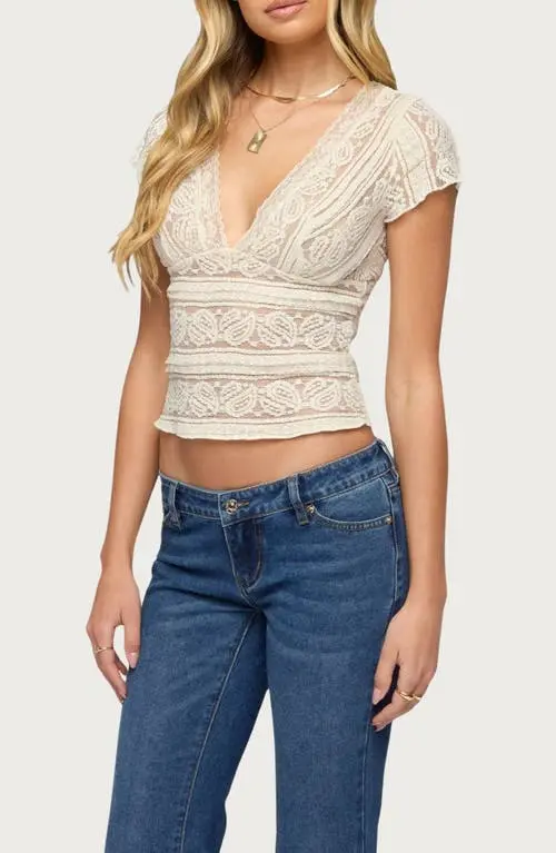 EDIKTED Avalee Plunge Neck Lace Crop Top