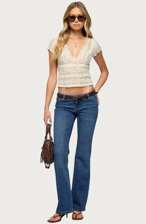 EDIKTED Avalee Plunge Neck Lace Crop Top