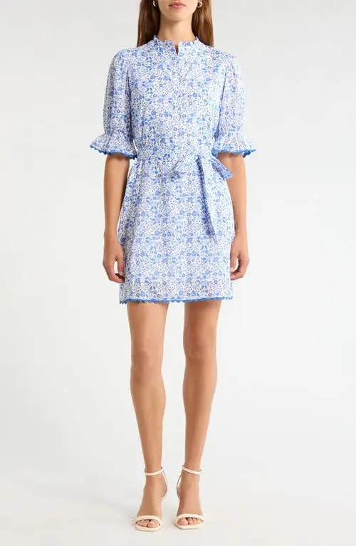 SUGARLIPS Maisie Ditsy Floral Button-up Shirtdress - White-blue-combo