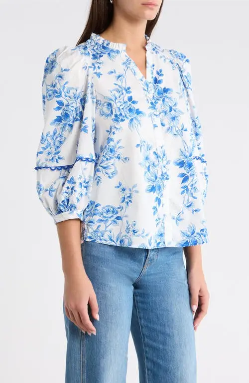 SUGARLIPS Floral Print Poplin Top With Frill Trim