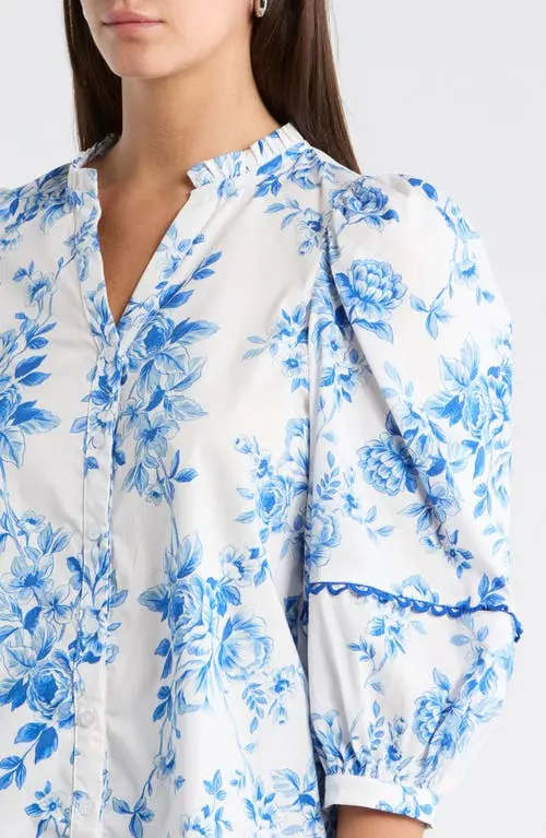 SUGARLIPS Floral Print Poplin Top With Frill Trim