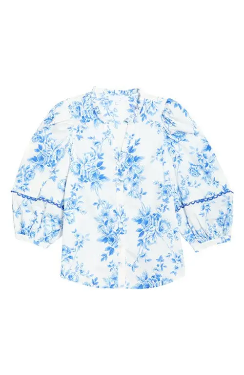 SUGARLIPS Floral Print Poplin Top With Frill Trim
