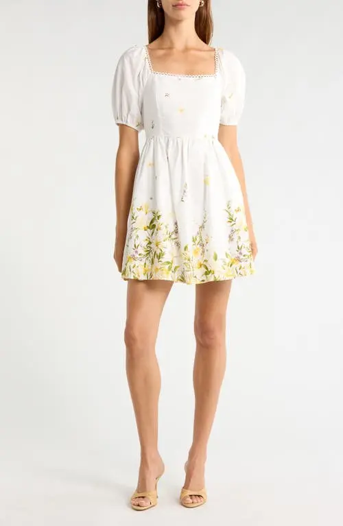 SUGARLIPS Raina Floral Print Puff Sleeve Flare Dress