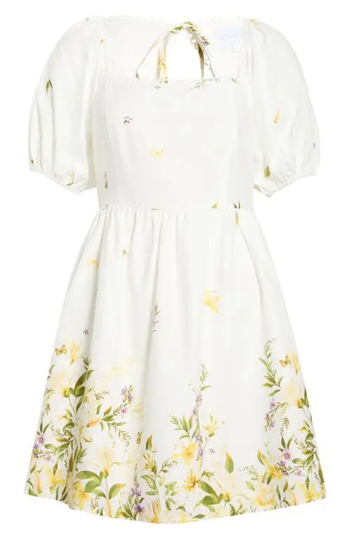 SUGARLIPS Raina Floral Print Puff Sleeve Flare Dress