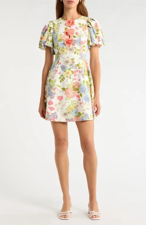 SUGARLIPS Rosette Puff Sleeve Dress